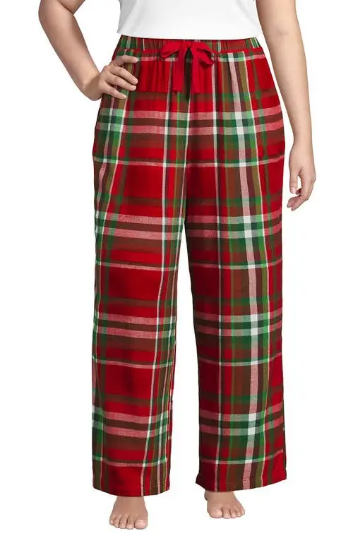 LANDS' END Print Flannel Pajama Pants - Compass Red/emerald Plaid