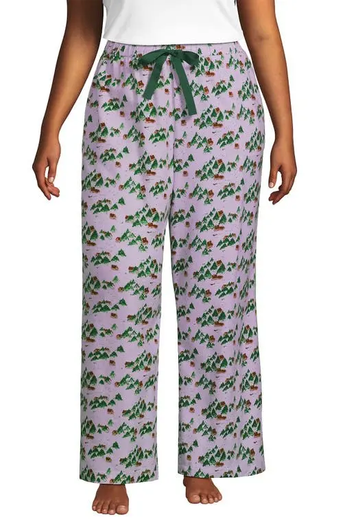 LANDS' END Print Flannel Pajama Pants - Lavender Blush Village
