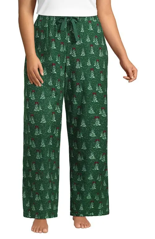 LANDS' END Print Flannel Pajama Pants - Light Emerald Snowy Trees