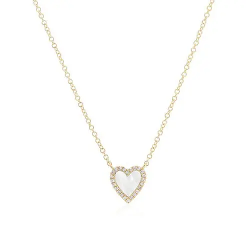 THE LOVERY FINE JEWELRY Mini Diamond Halo Heart Necklace - Mother Of Pearl