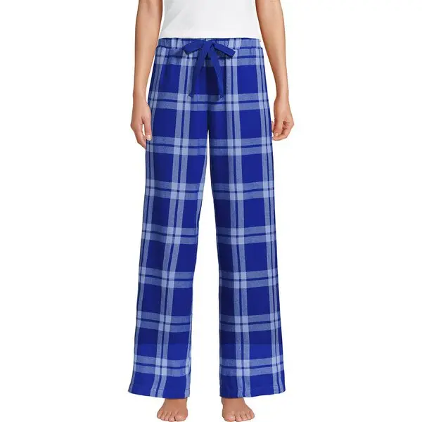 LANDS' END Print Flannel Pajama Pants - Clear Blue Sky/lapis Plaid