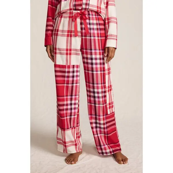 LANDS' END Print Flannel Pajama Pants - Compass Red Patchwork Plaid