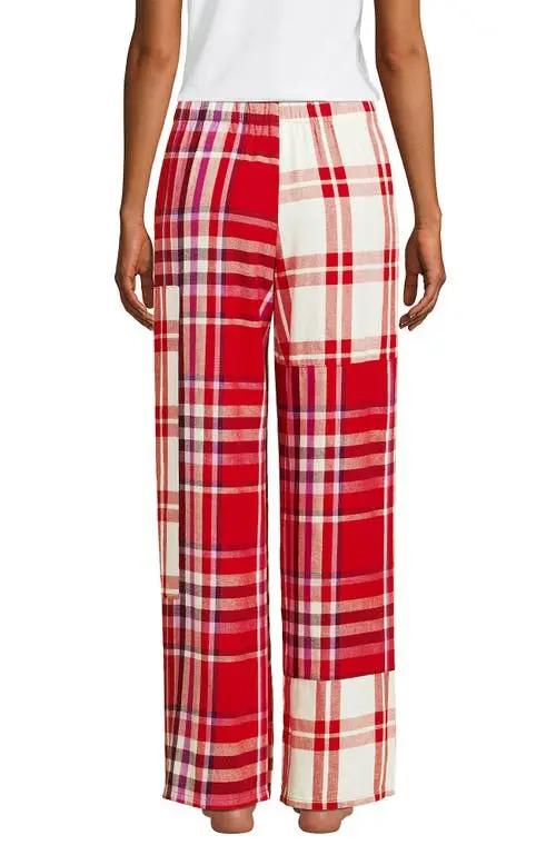 LANDS' END Print Flannel Pajama Pants - Compass Red Patchwork Plaid