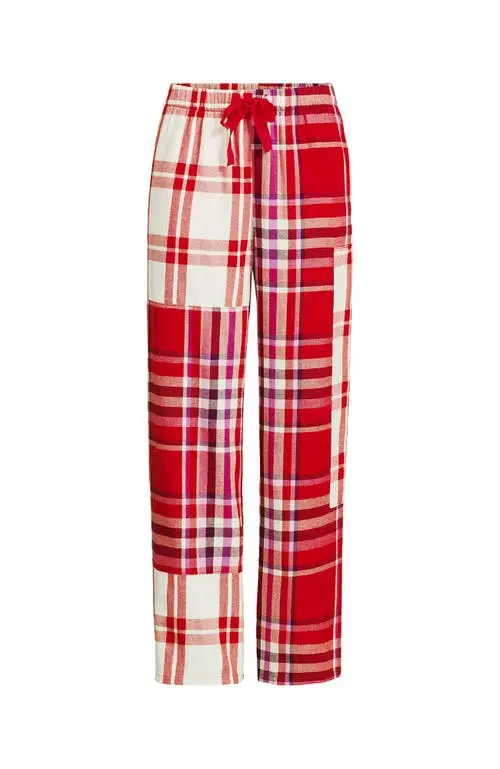 LANDS' END Print Flannel Pajama Pants - Compass Red Patchwork Plaid