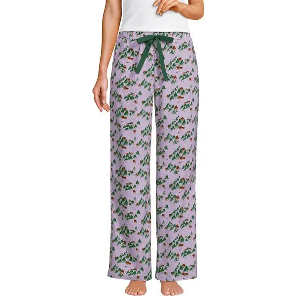 LANDS' END Print Flannel Pajama Pants - Lavender Blush Village