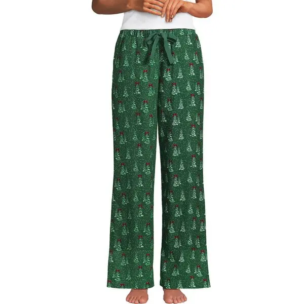 LANDS' END Print Flannel Pajama Pants - Light Emerald Snowy Trees