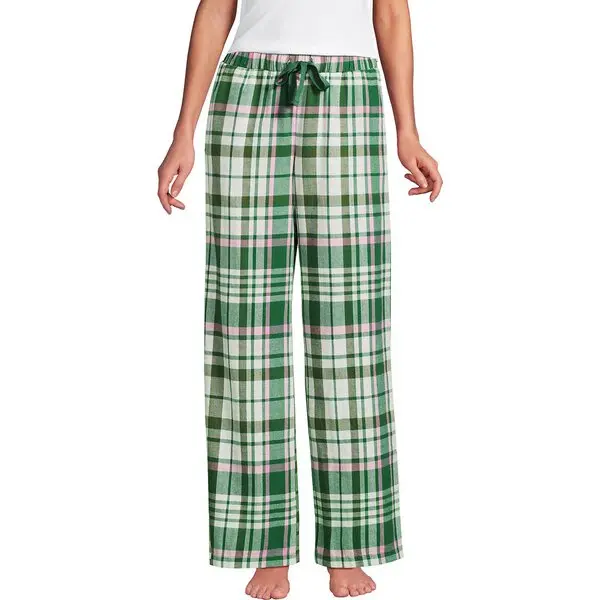 LANDS' END Print Flannel Pajama Pants - Light Emerald/pink Plaid