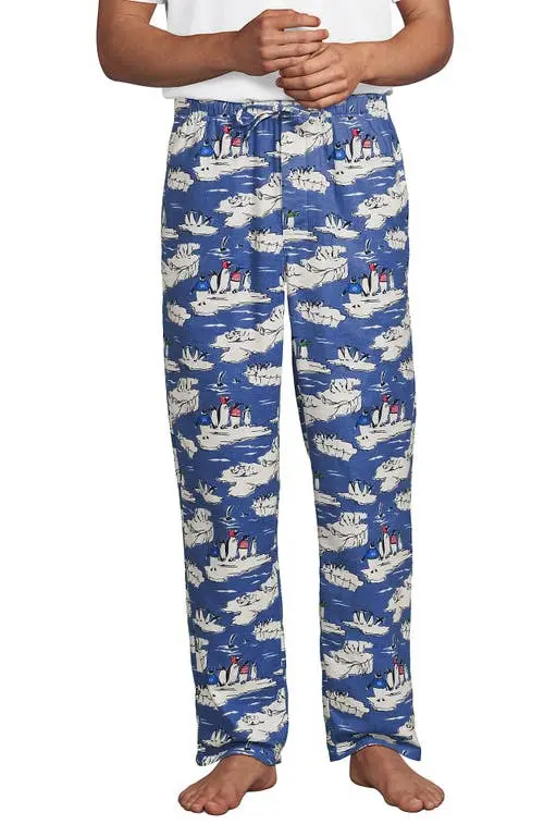 LANDS' END Flannel Pajama Pants - Cobalt Blue Holiday Penguins