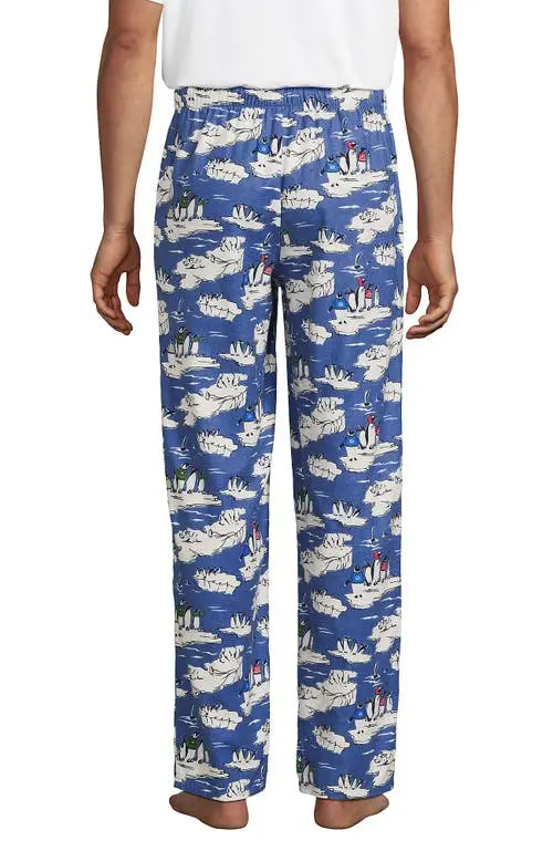 LANDS' END Flannel Pajama Pants - Cobalt Blue Holiday Penguins