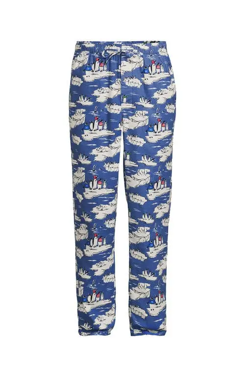 LANDS' END Flannel Pajama Pants - Cobalt Blue Holiday Penguins