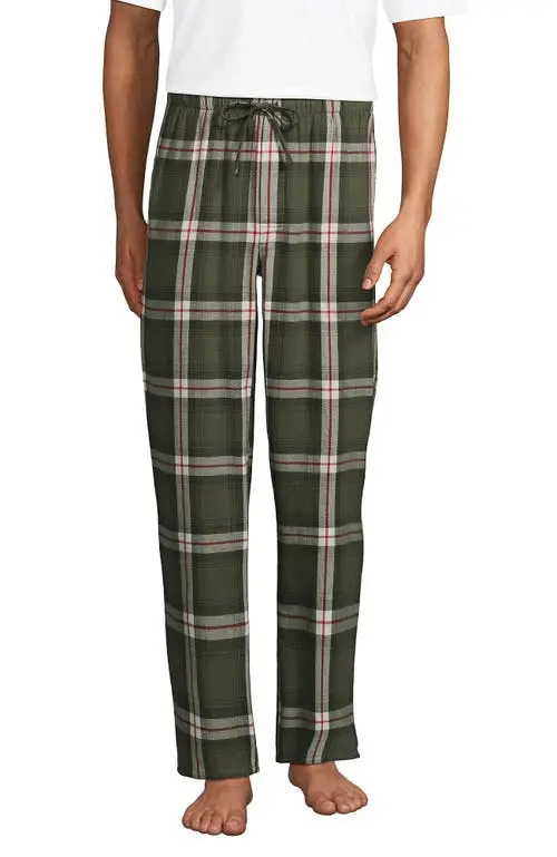 LANDS' END Flannel Pajama Pants - River Stone Green Plaid