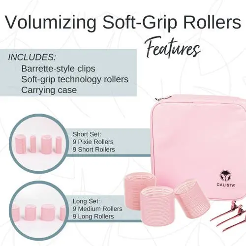 CALISTA Volumizing Soft Grip Rollers - Pink -short Set