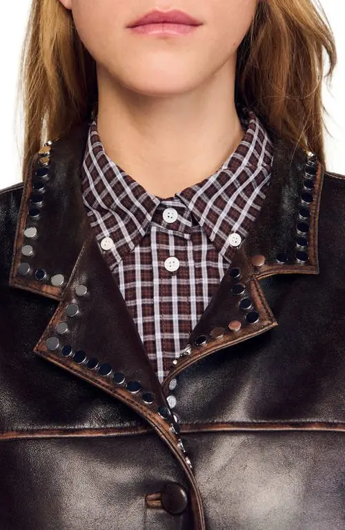 Sandro Oversized Leather Jacket With Studs