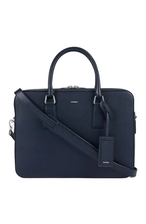 Sandro Large Grained Leather Briefcase - Navy Blue