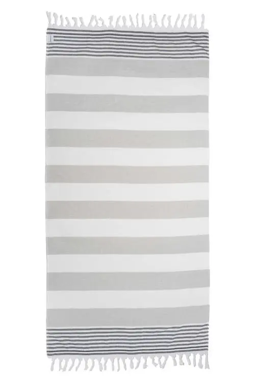 INFUSEZEN Marine Striped Organic Turkish Towel With Soft Terry Cloth Lining - Grey And Black