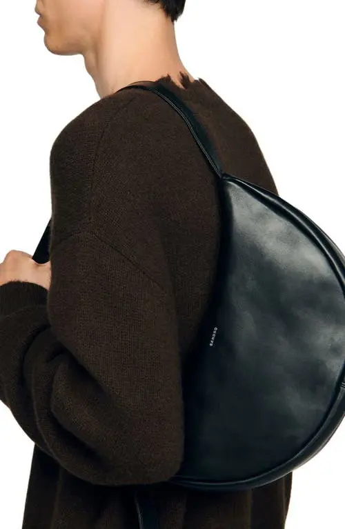 Sandro Small Leather Hobo Bag - Black