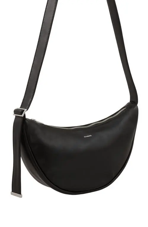 Sandro Small Leather Hobo Bag - Black