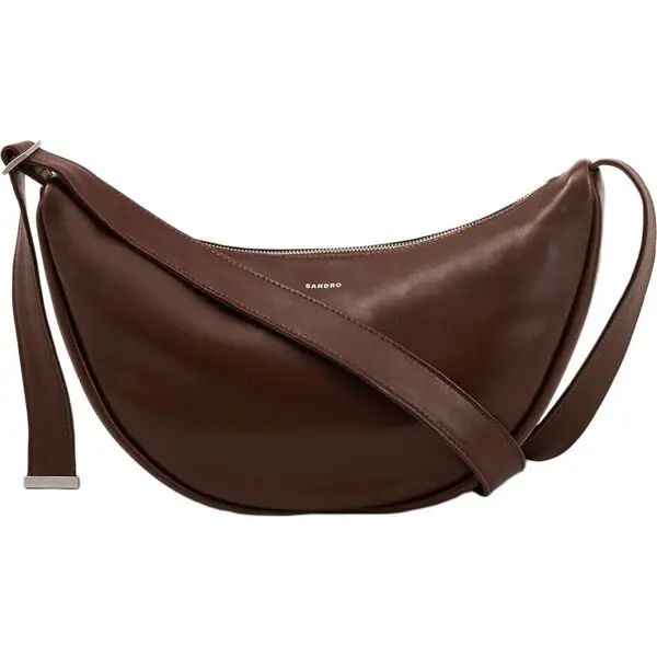 Sandro Small Leather Hobo Bag - Cognac