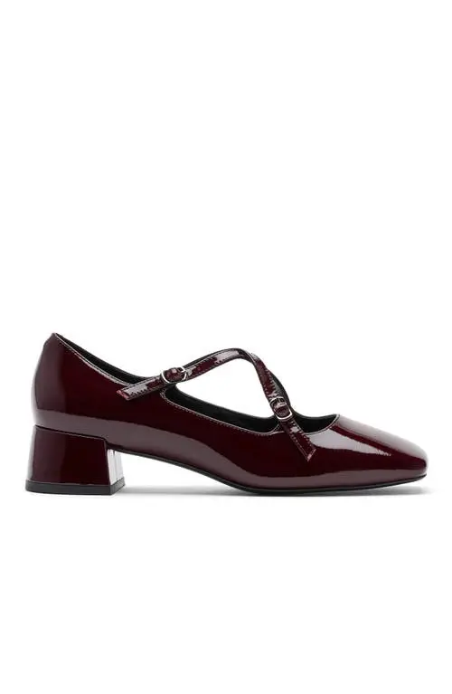 MARC NOLAN Patent Leather Mary Jane Block Heels - Burgundy