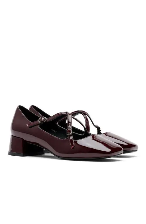 MARC NOLAN Patent Leather Mary Jane Block Heels - Burgundy