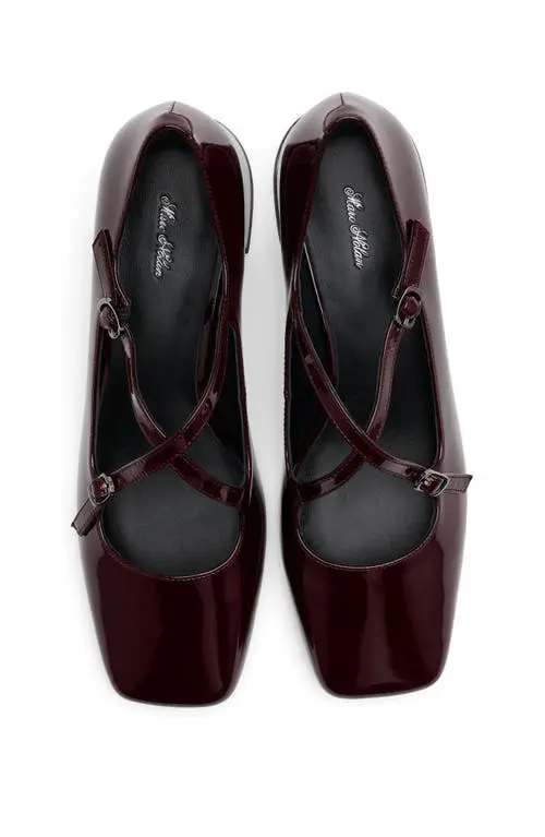 MARC NOLAN Patent Leather Mary Jane Block Heels - Burgundy
