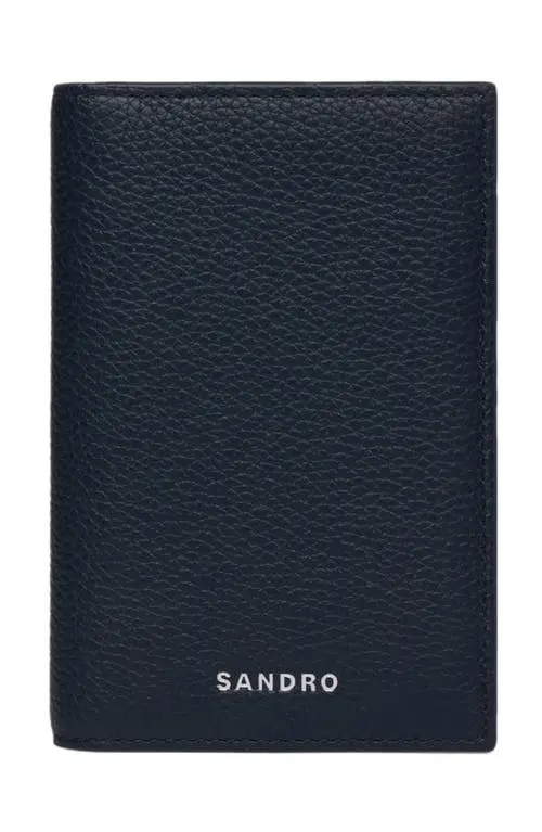 Sandro Grained Leather Foldable Cardholder - Navy Blue