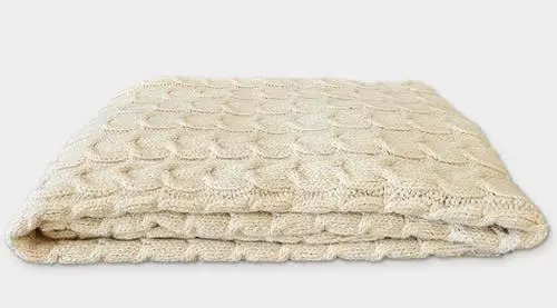PURPLE NEST DESIGN Handloomed Muru Collectionluxurious Artisan Weaver Peruvian Pima Cotton & Undyed Baby Alpaca Super Soft Cable Blanket - Ivory