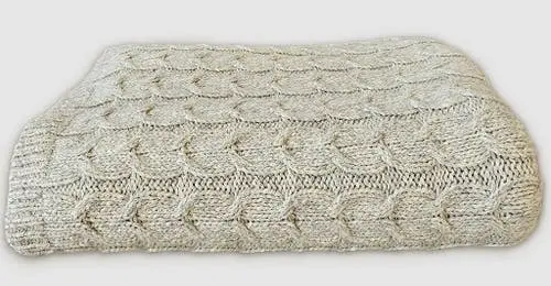 PURPLE NEST DESIGN Handloomed Muru Collectionluxurious Artisan Weaver Peruvian Pima Cotton & Undyed Baby Alpaca Super Soft Cable Blanket - Silver