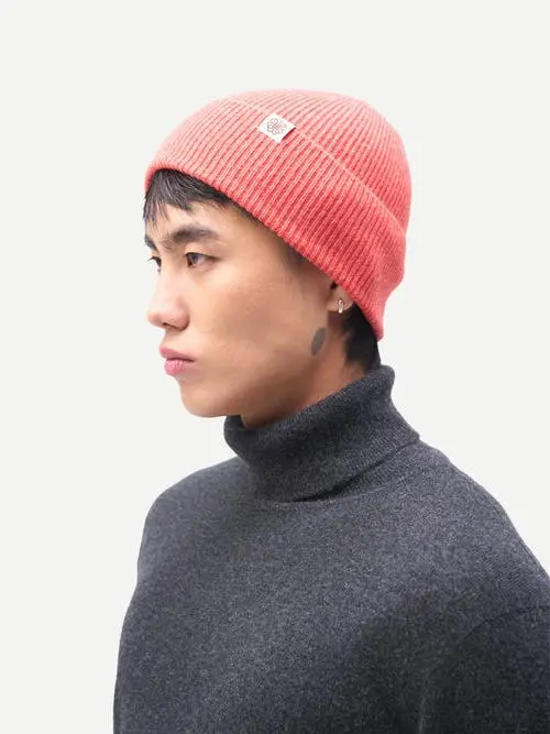 Gobi Cashmere Cashmere Rib Knit Beanie - Coral