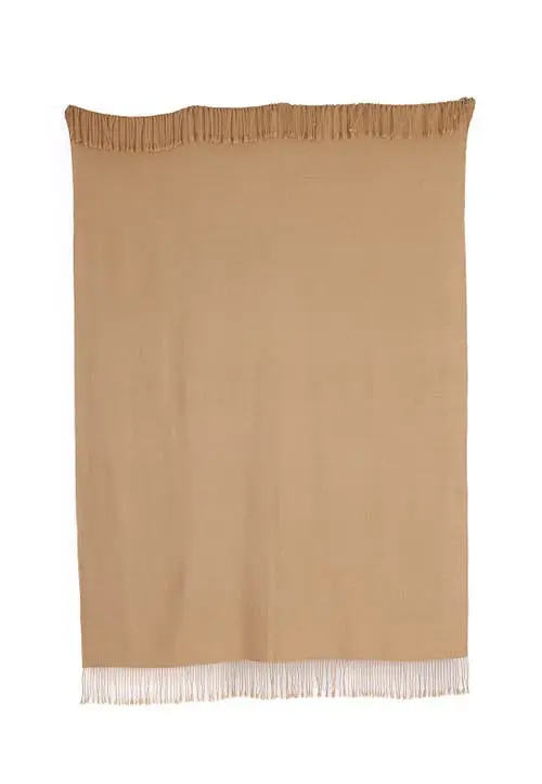 PURPLE NEST DESIGN Handloomed Wasi Collection100% Undyed Baby Alpaca Artisan Weaver All Natural Luxurious Throw Blanket - Camel