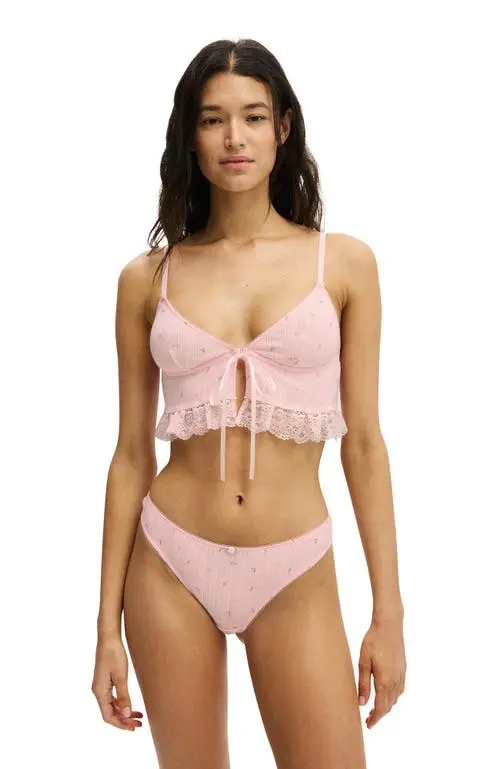 Cotton:on Sophie Cotton Pointelle Longline Bralette - Luci Ditsy Blushing Bride