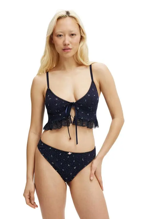 Cotton:on Sophie Cotton Pointelle Longline Bralette - Luci Ditsy Navy