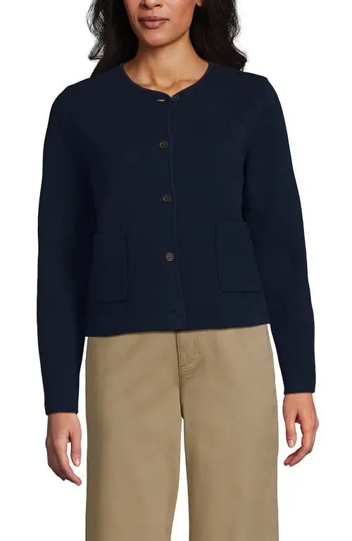 LANDS' END Fine Gauge Cotton Milano Blazer Sweater - Radiant Navy