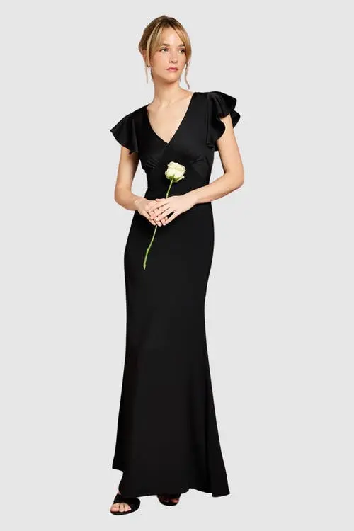 Coast Angel Sleeve V-neck Maxi Dress - Black