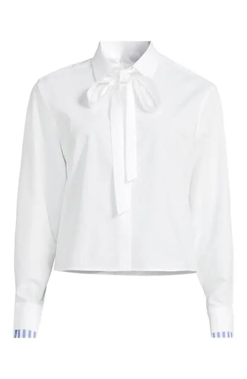 LANDS' END Carefree Cotton Shirt With Removable Bow - White