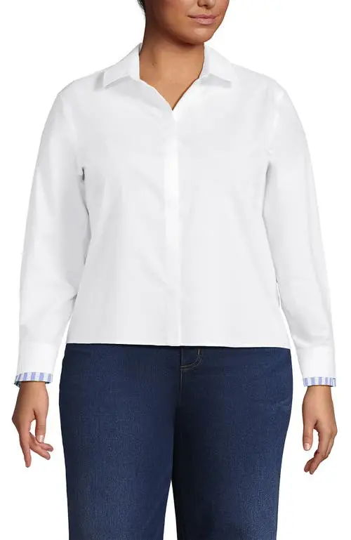 LANDS' END Carefree Cotton Shirt With Removable Bow - White