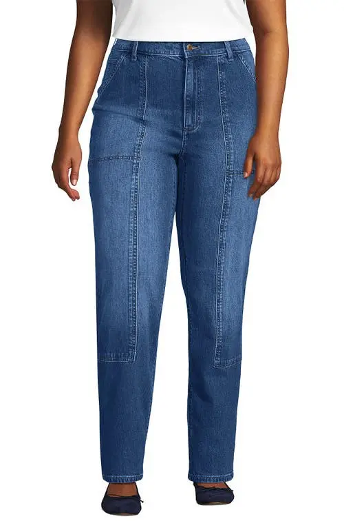 LANDS' END High Rise Straight Leg Utility Jeans - Indigo Tide Blue