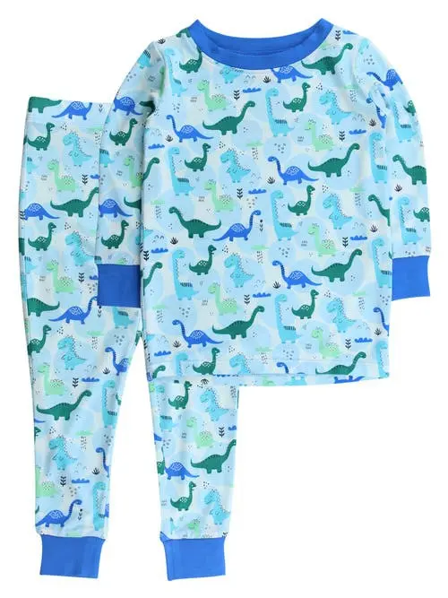 RUFFLEBUTTS Gender Inclusive Softsnooze Long Sleeve Pajama Set - Snuggle-saurus