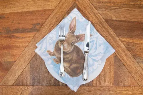 C&F HOME Light Damask Easter Bunny 100% Cotton Set Of 6 Cloth Napkins