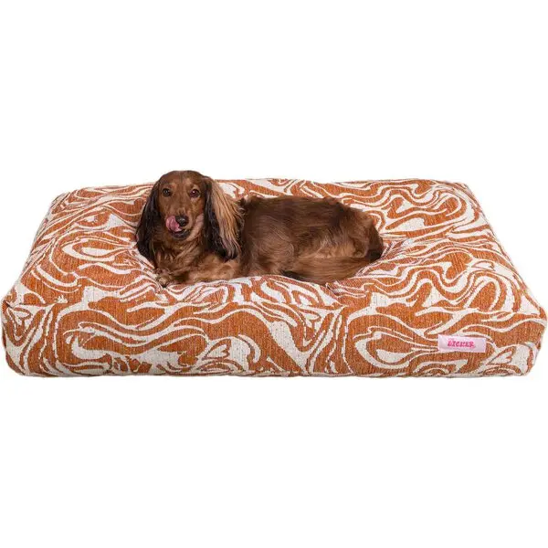 THE LICKER STORE Mabeldesigner Modern Ultra Soft Reversible Plush Rectangular Pet Bed With Washable Cover - Orange/cream
