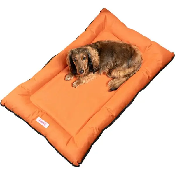 THE LICKER STORE Archie Traditional Oxford Waterproof Indoor/outdoor Hand-washable Memory Foam Camping Pet Bed - Orange