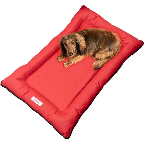 THE LICKER STORE Archie Traditional Oxford Waterproof Indoor/outdoor Hand-washable Memory Foam Camping Pet Bed - Red
