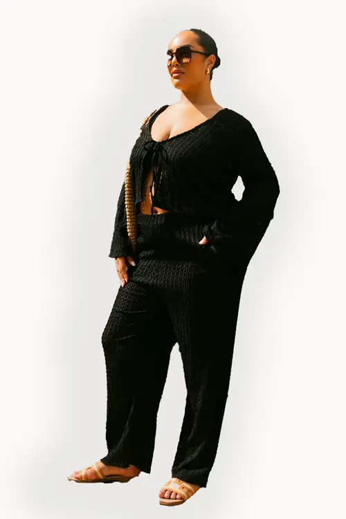 FASHION-SZN CURVE Crochet Tie-front Resort Top - Black