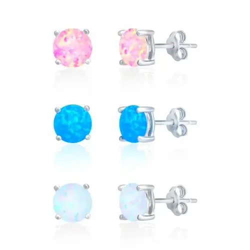 DONATELLO GIAN Set Of 3 Lab Opal Stud Earrings - Silver