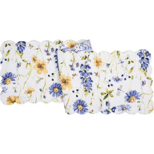 C&F HOME Lovely S Cotton Rectangle Table Runner 14" X 51" Floral Design All Seasons Kitchen Dining Dinner Table Tablerunner Decor Decoration - Blue