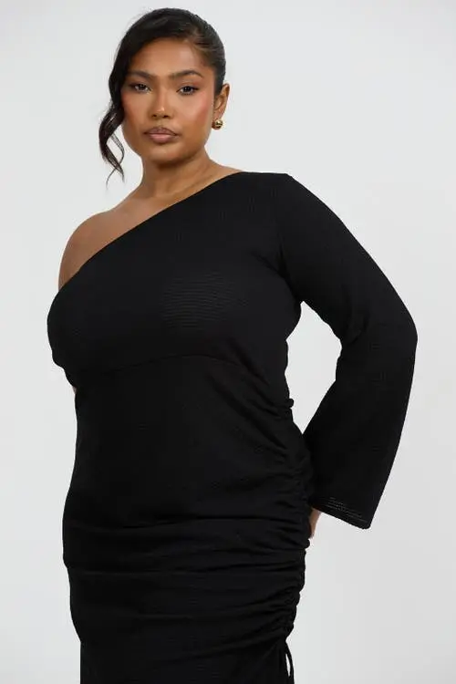 FASHION-SZN CURVE One Shoulder Maxi Dress - Black