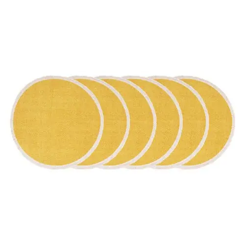 C&F HOME Fringed Dandelion Round Placemats Set Of 6 15 - Yellow
