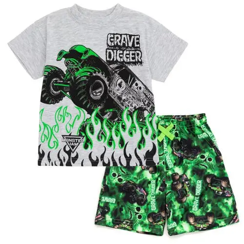 MONSTER JAM Grave Digger T-shirt And Mesh Shorts Set - Gray