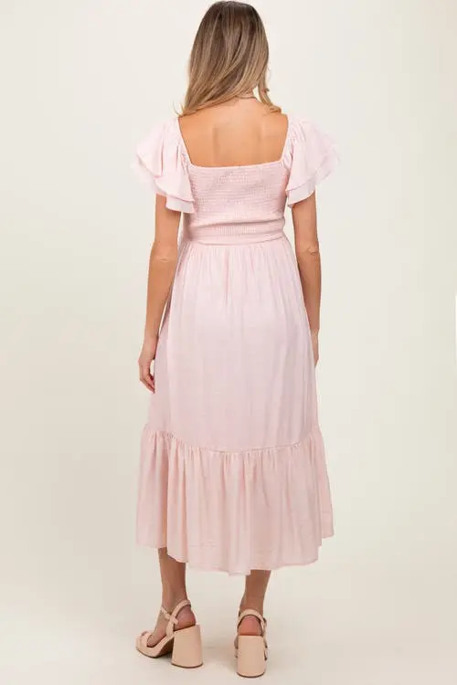 PINKBLUSH Flutter Sleeve Midi Dress