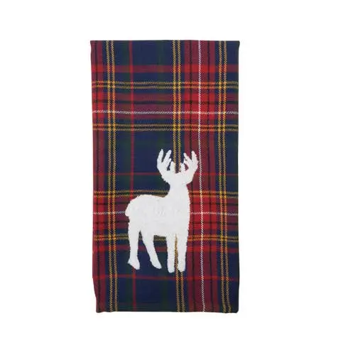 C&F HOME Blue Lennox Plaid Deer 100% Cotton Handwoven Christmas Dishtowel